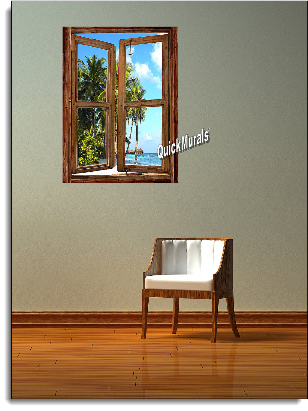 Beach Cabin Window Mural #1 One Piece Peel & Stick CANVAS Wall Mural ...