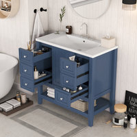 36 Inch Freestanding Bathroom Vanity Set in Blue with Drawers and ...