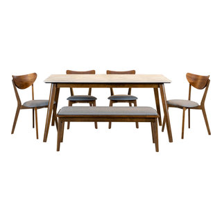 Everett 6-piece Faux Marble Top Dining Table Natural Walnut and Grey ...