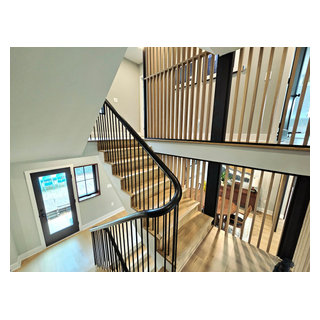 115_Stunning Continuous Rail System on 3 Story Floating Stairs ...