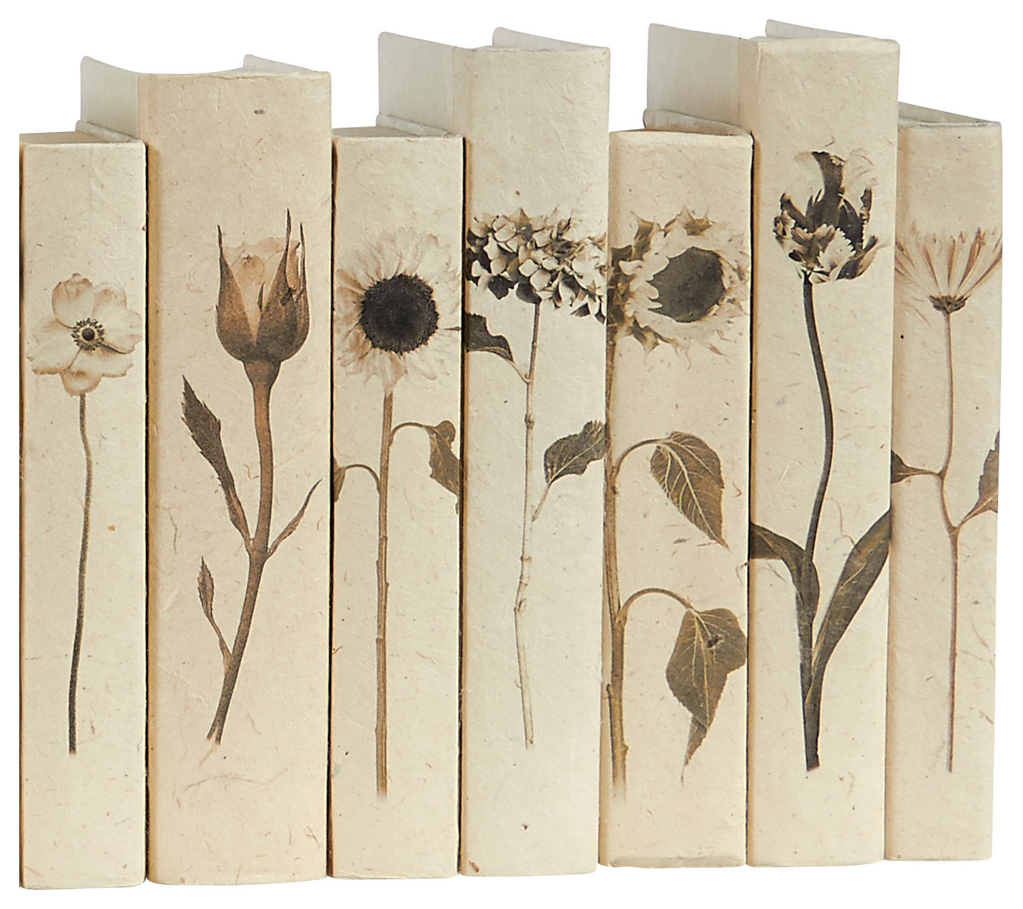 7 Piece Sepia Flowers Decorative Book Set, Collection B - Traditional ...