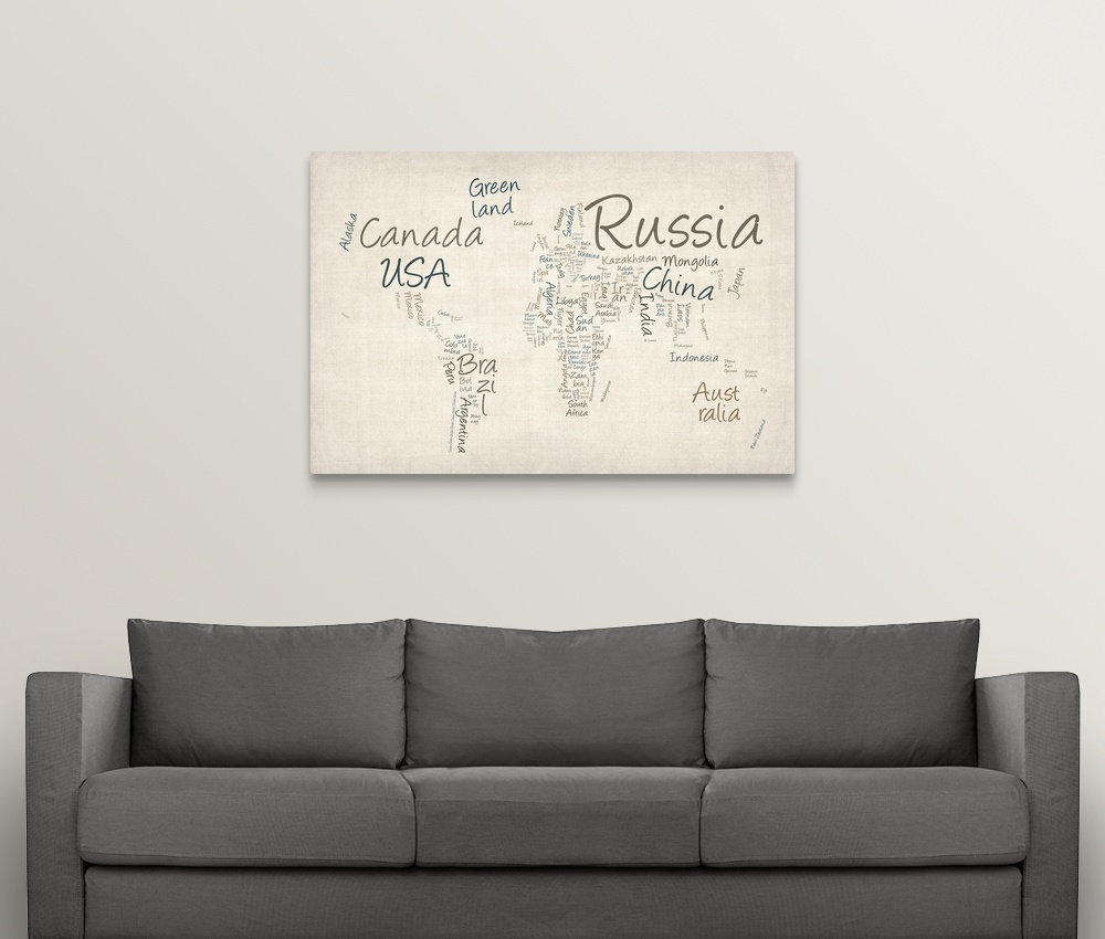 World map with countries made up of text names Wrapped Canvas Art Print ...