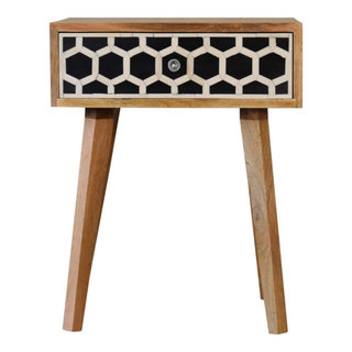 Solid Wood Bone Inlay Tapered Nightstand, Brown, 1 Drawer ...