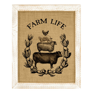 Farm Life Burlap Wall Art, 22" H x 18" W x 1" D - Farmhouse - Prints ...