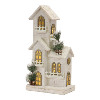 LED Lighted Winter House Display 21"H - Rustic - Holiday Accents And ...
