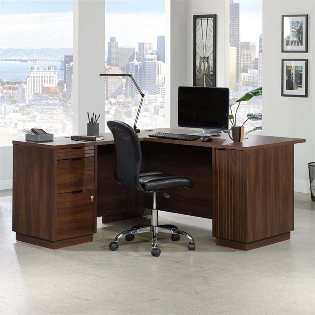 Pemberly Row 60" Engineered Wood L-Shaped Computer Desk in Spiced ...