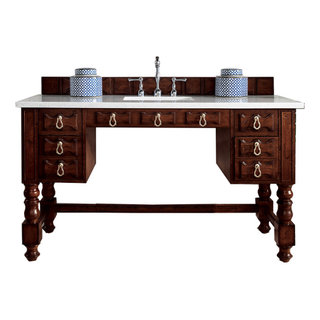 Castilian 60" Vanity ADA Aged Cognac, Arctic Fall Solid Surface Top ...