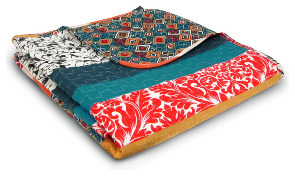 Boho Stripe Throw Turquoise/ Tangerine - Contemporary - Throws - by ...