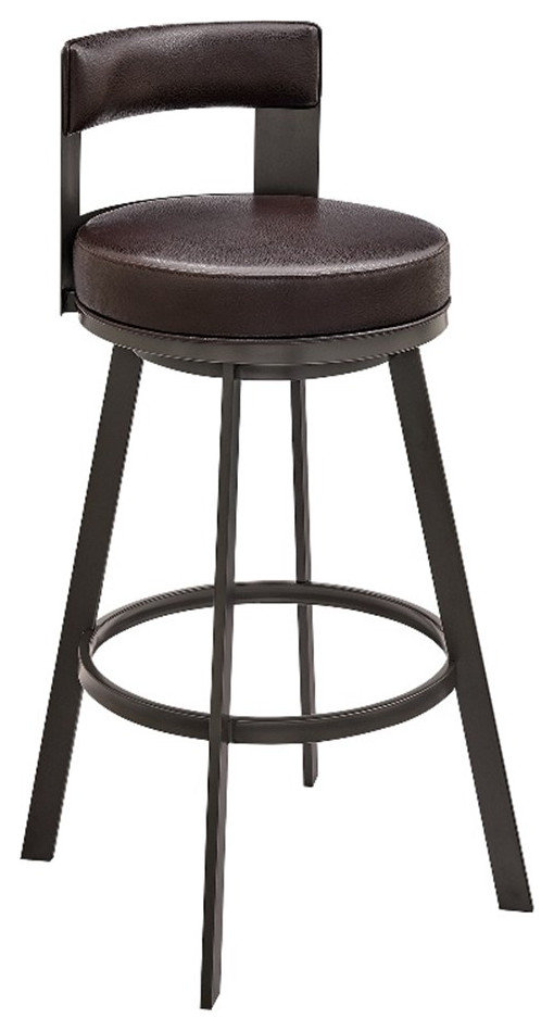 Armen Living Flynn 30" Swivel Metal & Faux Leather Bar Stool in Brown ...