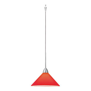 Jill LED 1-Light Quick Connect Pendant With Red Cased Glass, Brushed Nickel - Contemporary ...