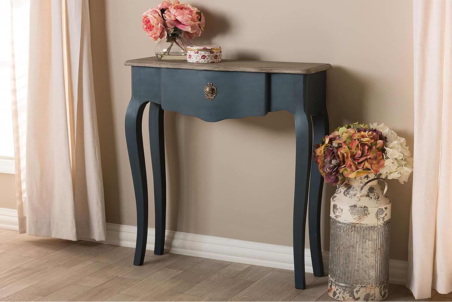 Traditional Console Table, Drawer With Ornate Golden Knob, Blue Spruce ...