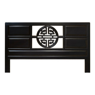 Distressed Black Elmwood King Size Longevity Asian Headboard - Asian ...