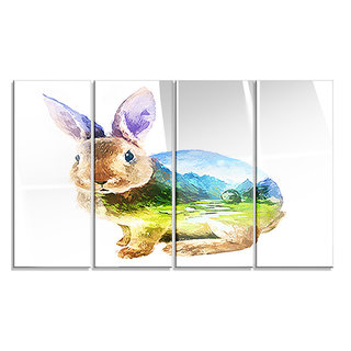 "Rabbit Double Exposure" Illustration, 48"x28" - Farmhouse - Metal Wall ...