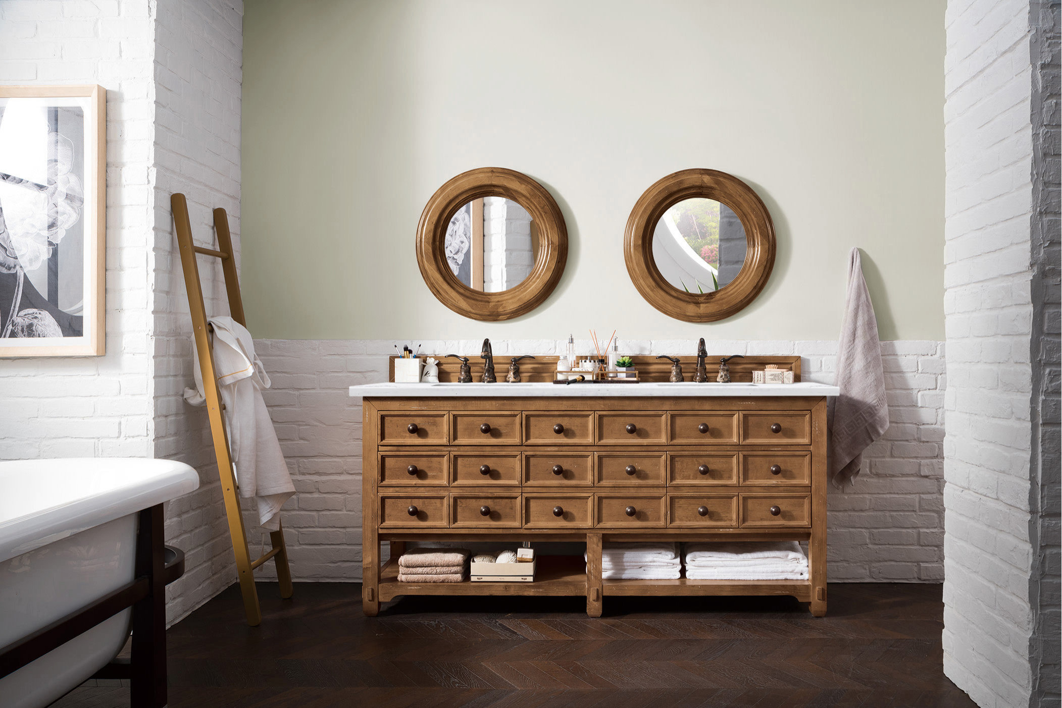 Malibu 72" Double Vanity, Honey Alder W/ 3 Cm Arctic Fall Solid Surface ...