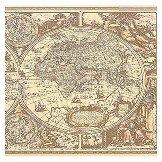 World Map Wallpaper Border Classic Dark Gray Beige 13.5"x15 ...