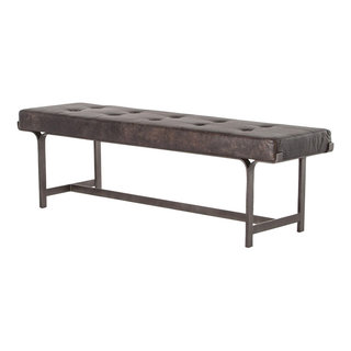 Arion Black Leather Industrial Bench - Black Leather with Iron Legs ...