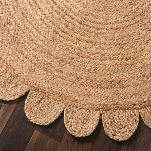 Natural Jute Round Rug with Scalloped Edges, Farmhouse Area Decor, 6 ...