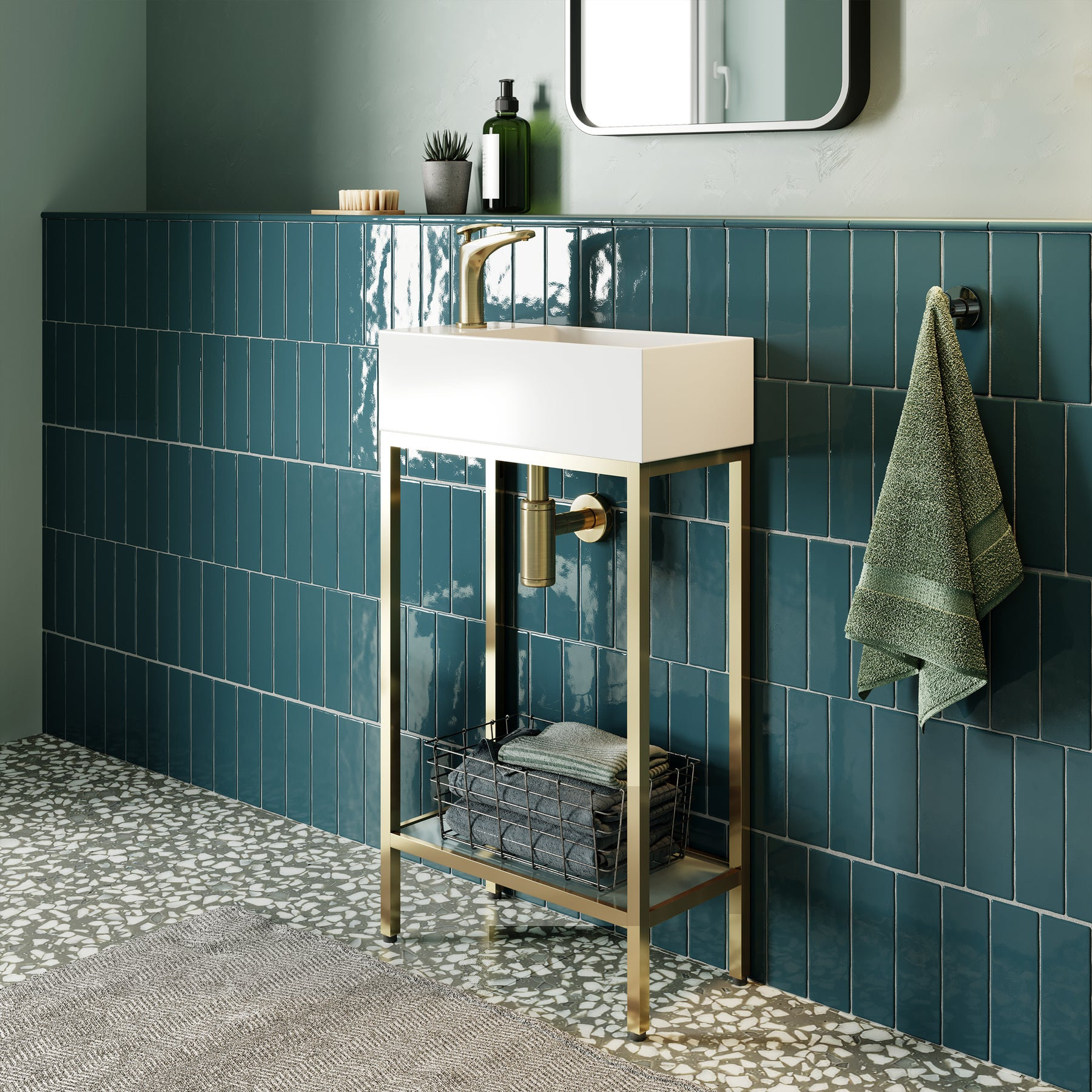 Pierre 19.5 Single, Freestanding, Open Shelf, Gold Metal Frame Bathroom ...