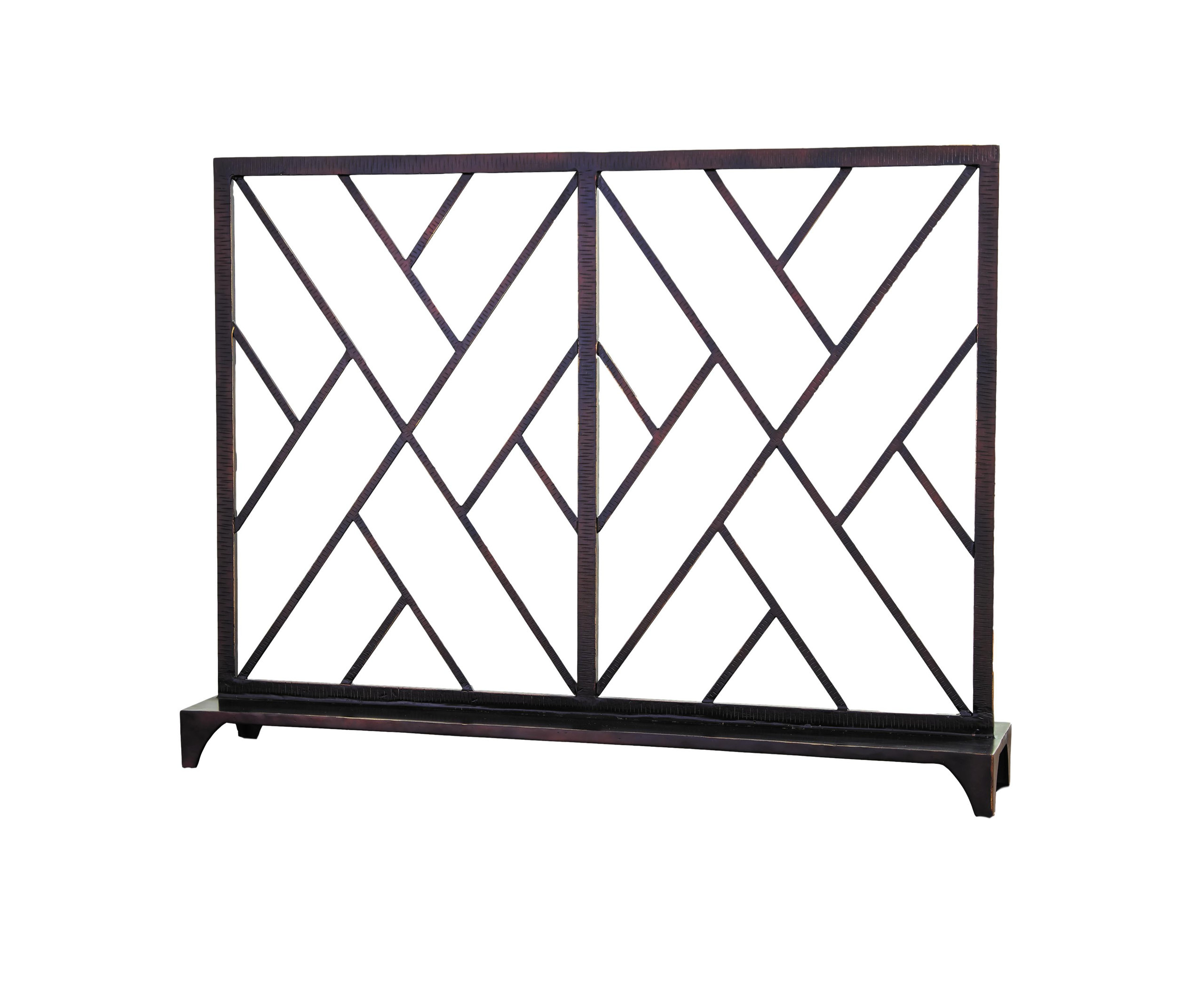 Luxe Bronze Iron Geometric Grid Fireplace Screen Textured Firescreen ...