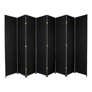 Black Woven Fiber Room Divider with Flexible 3 Panel Double Hinged ...