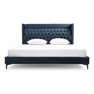 Morgan Blue Fabric Bed, Queen - Midcentury - Platform Beds - by Virgil ...