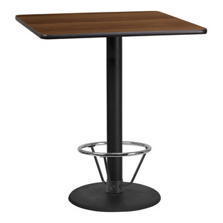 36'' Square Walnut Laminate Table Top With Bar Height Table Base, 36"W ...