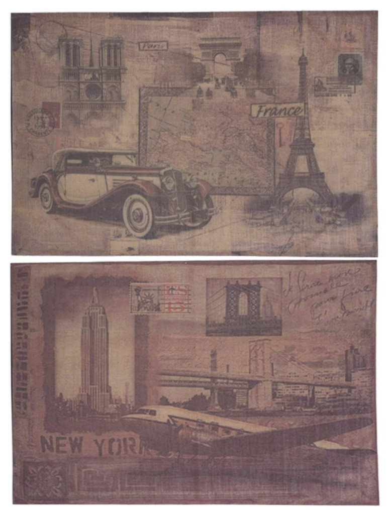 Burlap Ny & Paris Wall Decor, Beige, Set of 2 - Farmhouse - Prints And ...