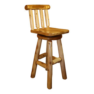 White Cedar Log Swivel Stool With Back, Bar Height - Rustic - Bar ...