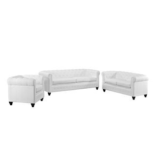 Earl 3 Piece Vinyl Living Room Set in White - Traditional - Living Room ...