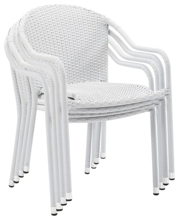 Pemberly Row Wicker Patio Stackable Chair in White (Set of 4 ...