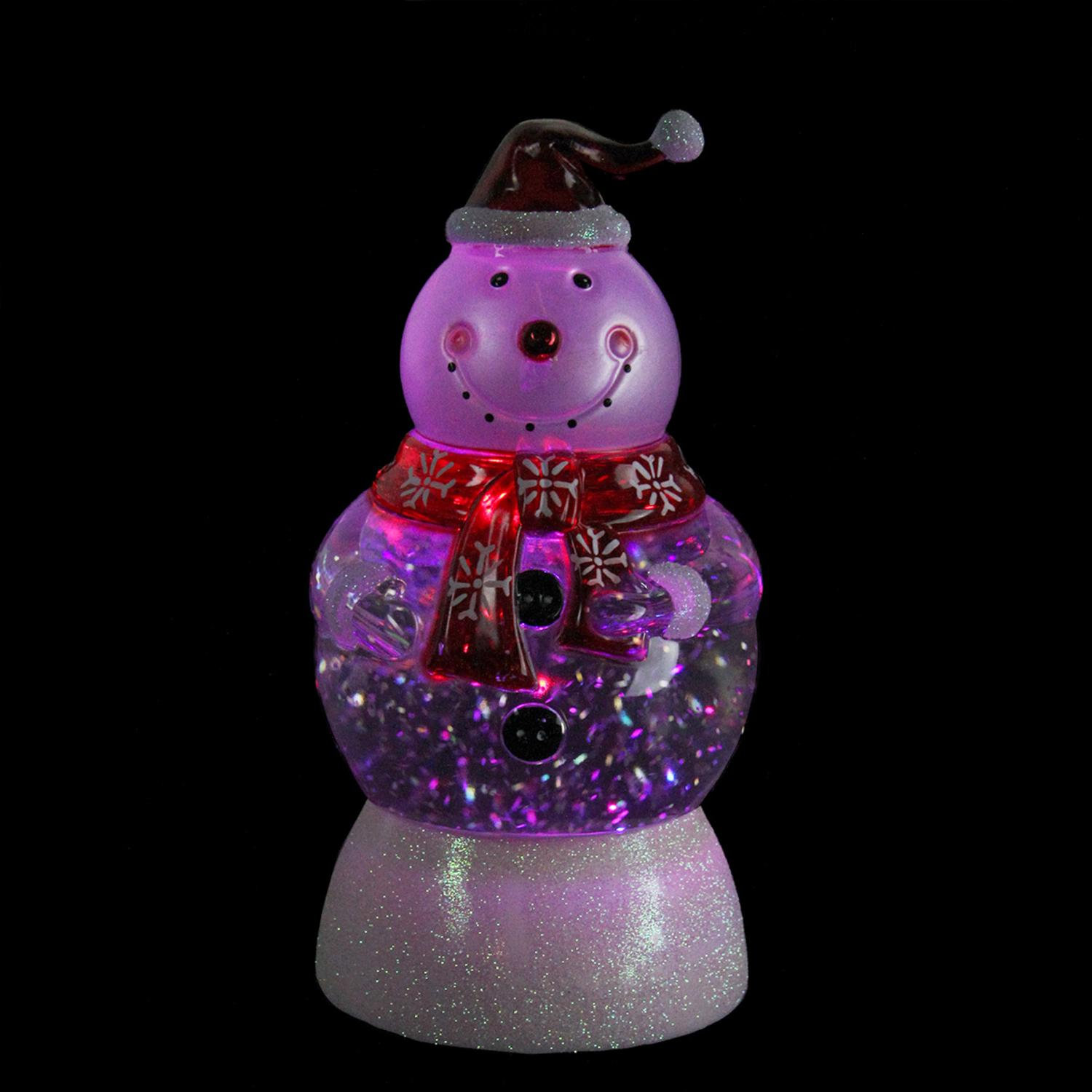 7.5" LED Lighted Color-Changing Snowman with Santa Hat Snow Globe Xmas ...