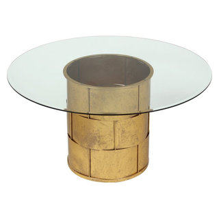 Pangea Home Margot Metal Dining Table with Glass in Gold Leaf ...