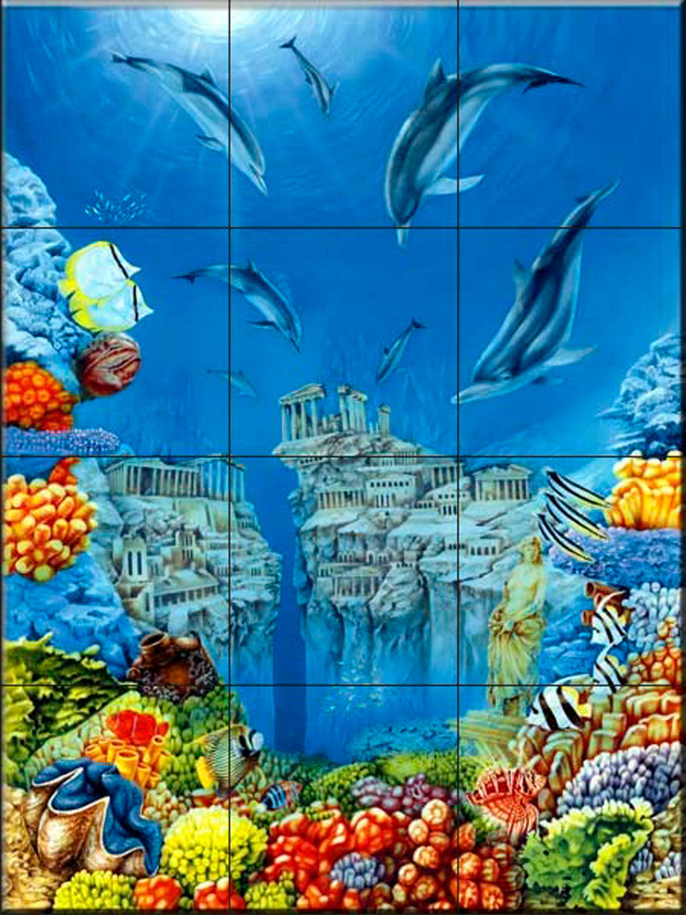 Tile Mural, Dolphin Atlantis by Paul Westrup, 24" x 36" (24 Tiles ...