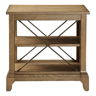 Rustic Light Oak End Table With X-Bar Detail - Transitional - Side ...