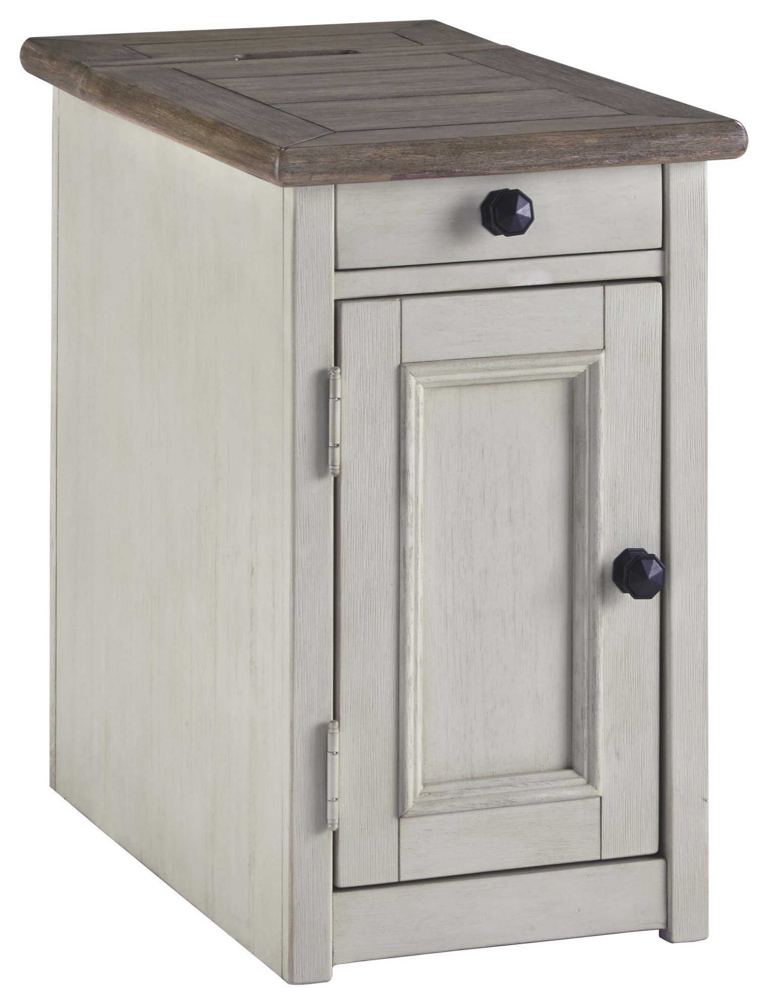 Chair Side End Table with 1 Cabinet and Pull Out Tray, White and Brown ...