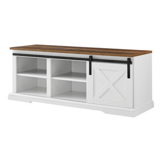 Farmhouse Storage Bench, Sliding Door With X-Front & 2 Adjustable ...
