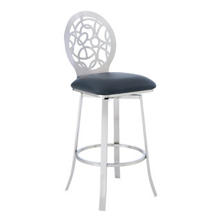 Lotus Contemporary 30" Bar Height Barstool in Brushed Stainless Steel ...