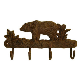 Bear in Woods Cast Iron Hanging Rack with 4 Hooks - Rustic - Wall Hooks ...