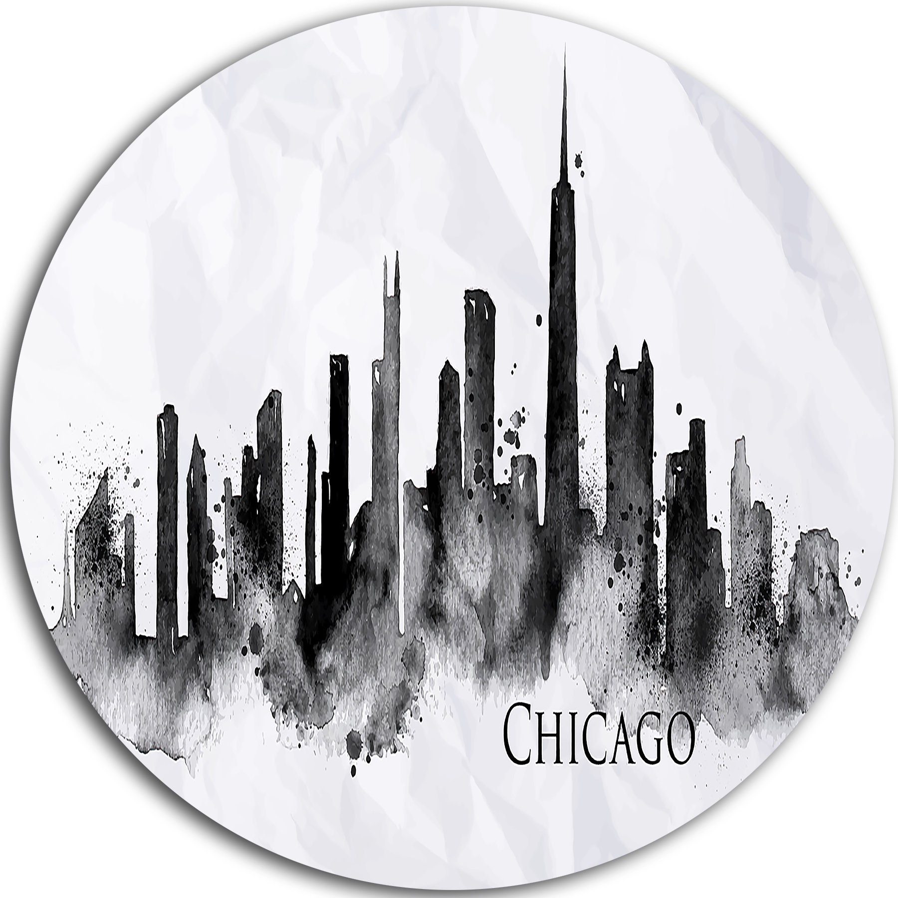 Chicago Black Silhouette, Cityscape Painting Disc Metal Wall Art, Disc ...