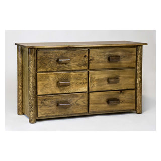 HomeRoots Natural Dark Brown Finish Wood Six Drawer Dresser - Rustic ...