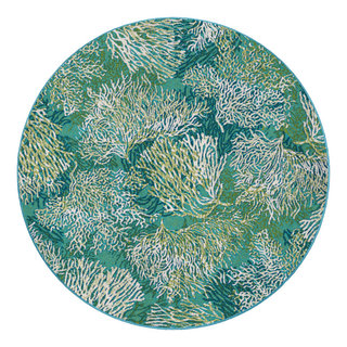 Oceanic Blooms, Aqua, 8' Round, 8' Round - Beach Style - Area Rugs - by ...