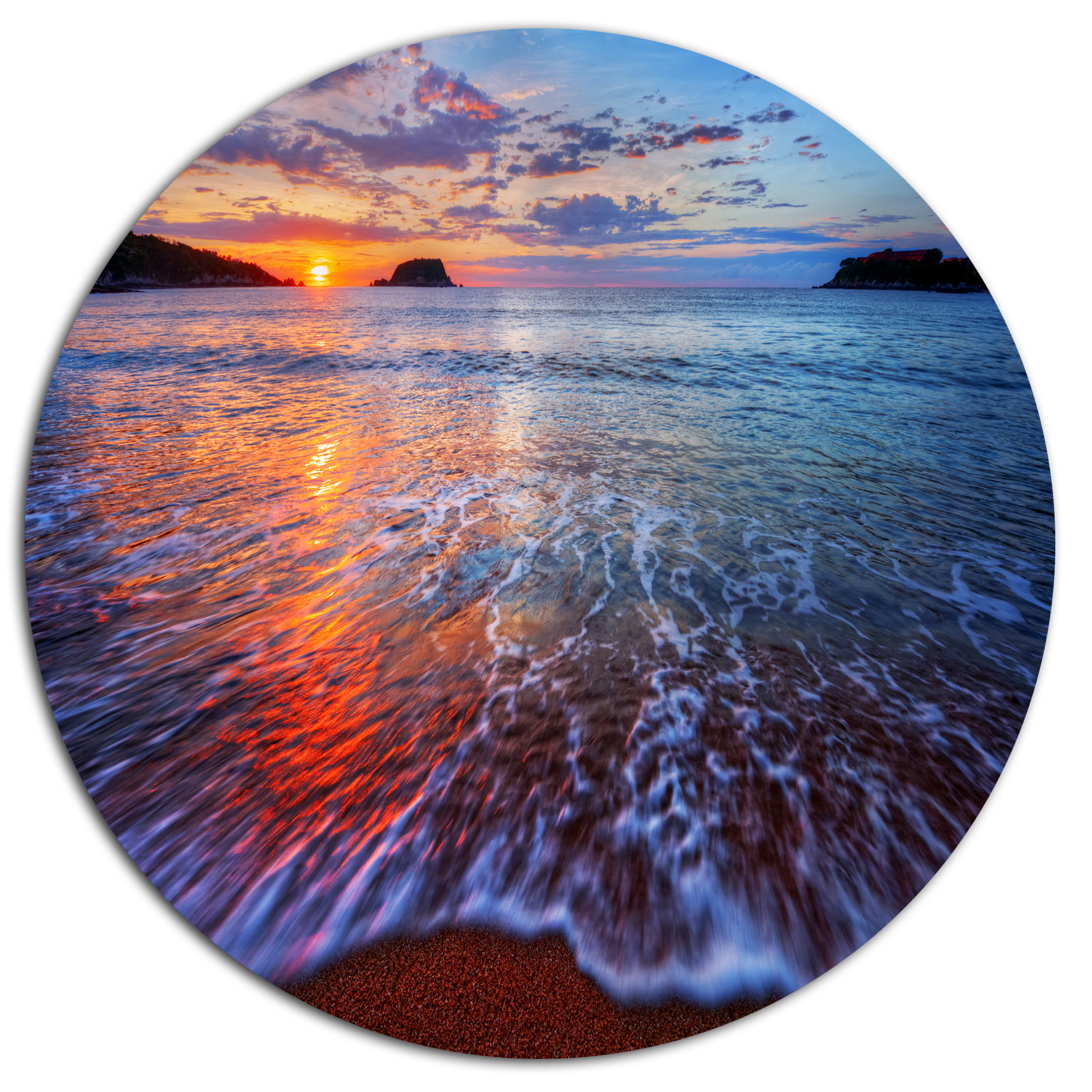 Placid Shore And Whimsical Clouds, Seashore Art Round Wall Art, Disc of ...