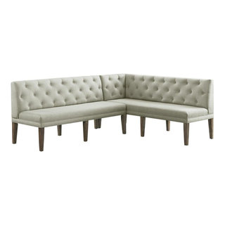 Gray Upholstered Settee Bench with Back for Dining or Lounge Seating ...