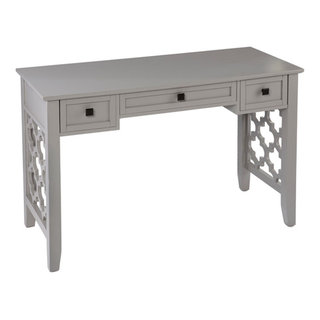 Maklaine Transitional Engineered Wood Writing Desk with Storage in Gray ...