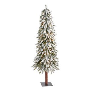 5' Flocked Grand Alpine Faux Xmas Tree W/Lights, Bendable Branches ...