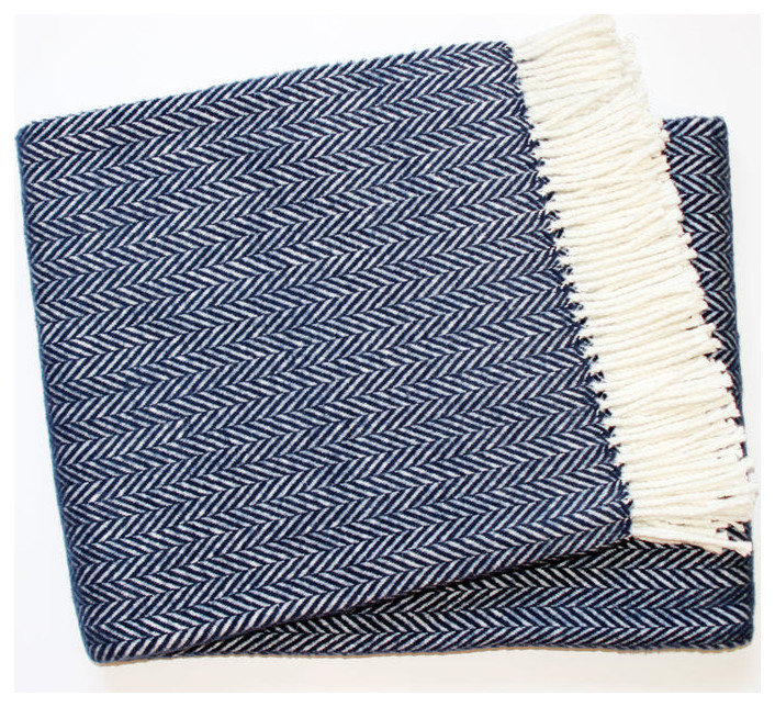Navy Blue and White Dreamy Soft Herringbone Throw Blanket ...