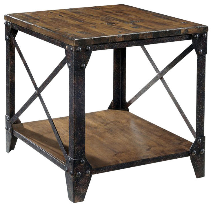 Pinebrook Distressed Natural Pine Wood Rectangular End Table ...
