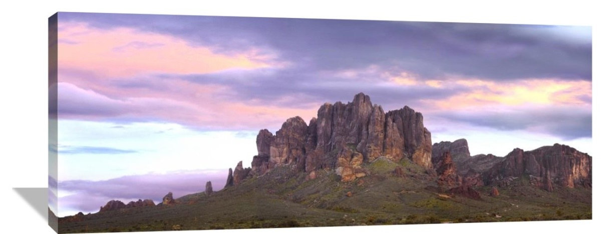 "Panoramic View Of The Superstition Mountains At Sunset, Arizona ...