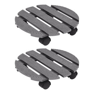 vidaXL 4x Plant Trolleys Gray WPC Flower Rolling Plant Stand Pot Roller ...