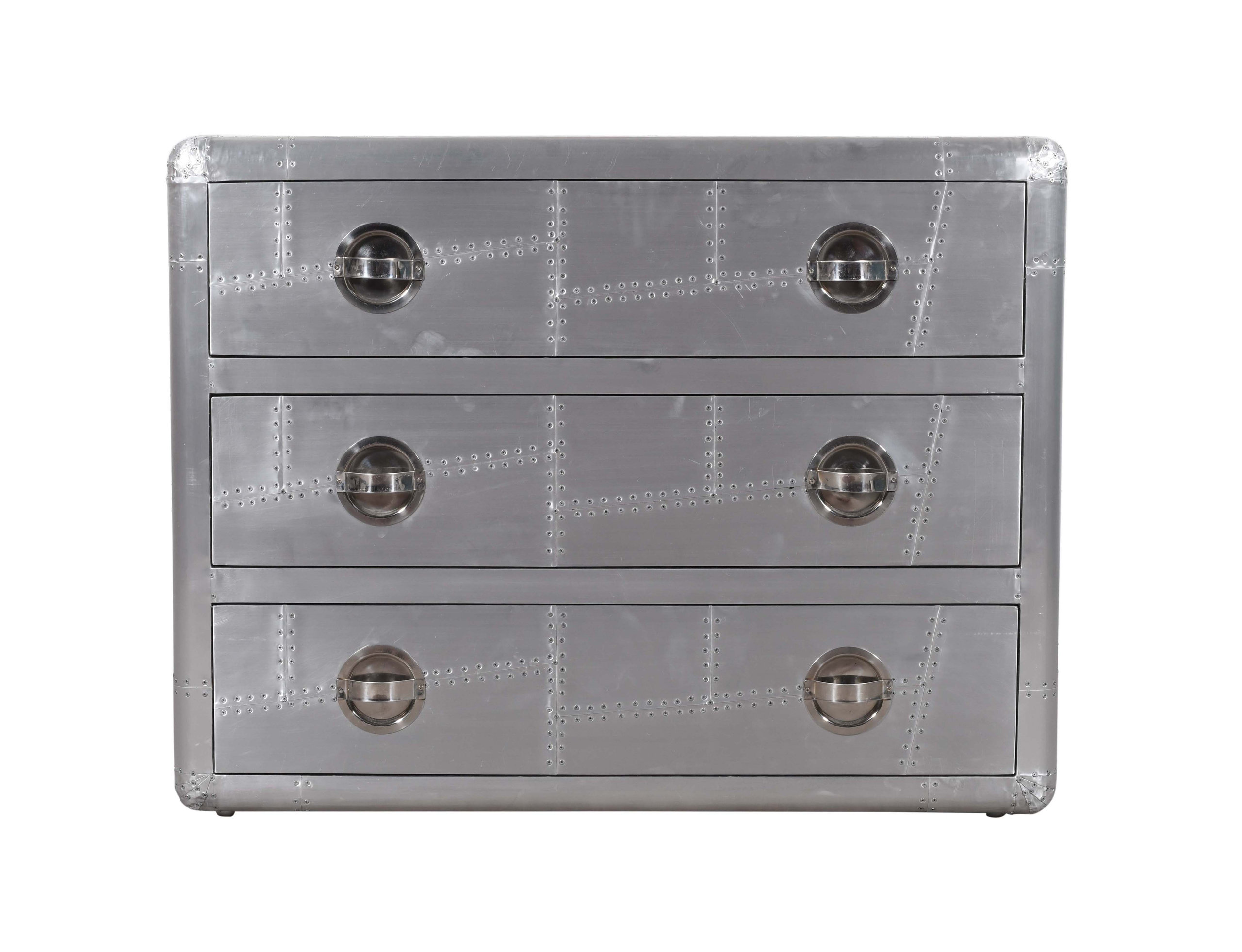 Pilot 3-Drawer Chest with Silver Aluminum Cladding and Exposed Steel ...